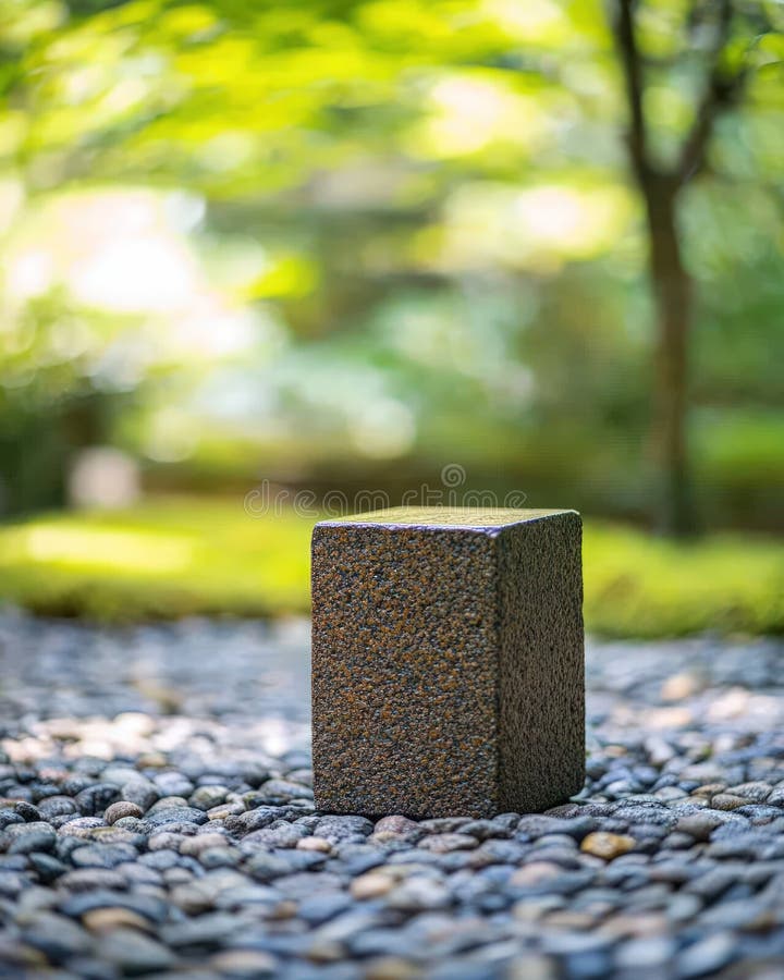 Stone Pillar Stands on Pebble Path in Blurred Garden Stock Illustration ...