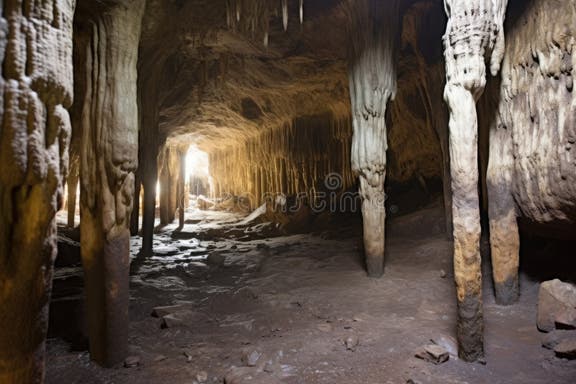 Stone Pillars Inside a Cavernous, Multi-chambered Cave Stock ...