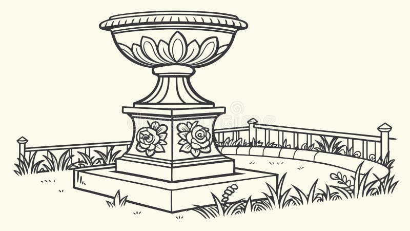 Stone Planter with Ornamental Base, Classic Garden Decor, Vector Design ...