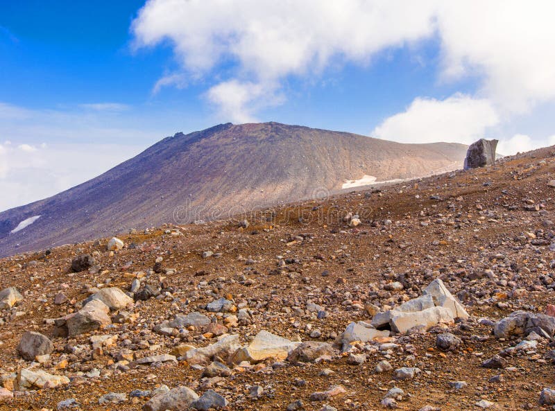 Stone Plateau on the Volcano Gorely Stock Image - Image of cloud ...