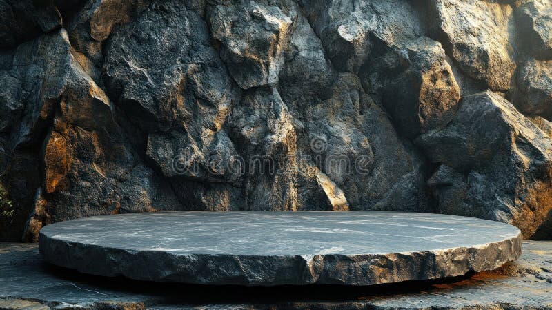 Dark Stone Product Display Platform Against Rocky Wall Stock ...