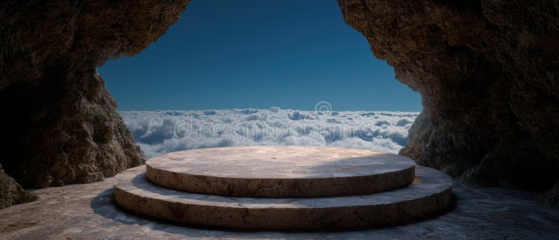 A Stone Platform in a Cave Overlooking Clouds. Stock Illustration ...