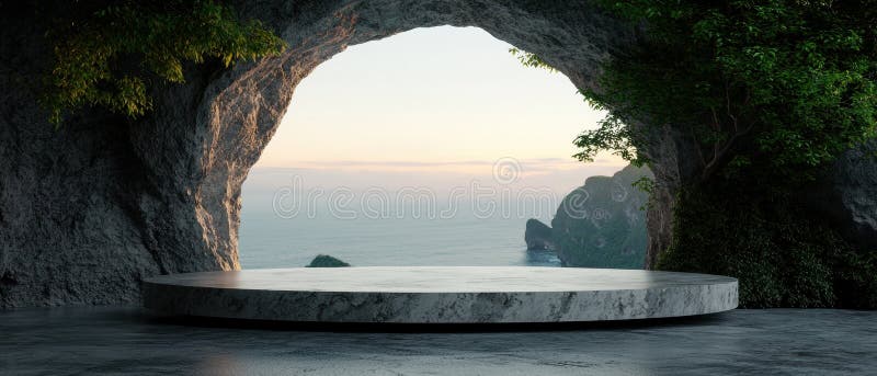 A Stone Platform in a Cave Overlooking the Ocean. Stock Illustration ...