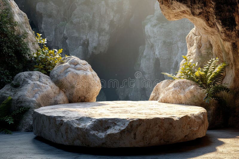 Stone Platform in a Cave with Sunlight Shining through the Opening ...