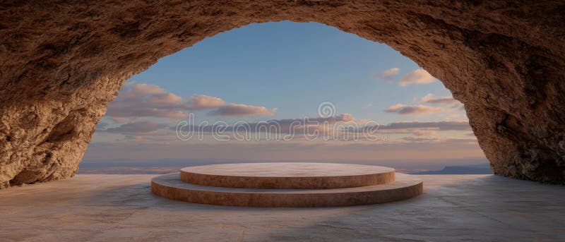 A Stone Platform in a Cave with a View of the Sky. Stock Illustration ...