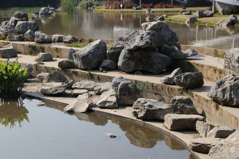 Stone Platform Tranquil Pond Mountain View Stock Photos - Free ...