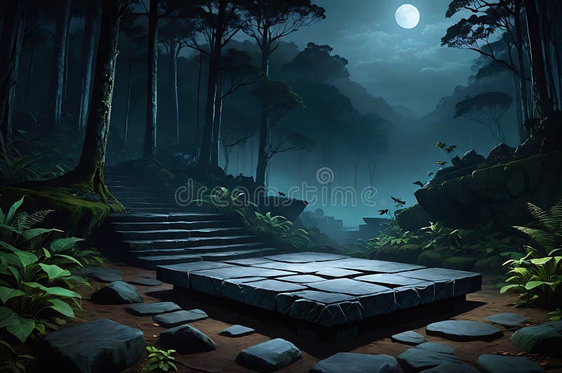 Stone Platform Illuminated by Moonlight, Setting the Stage for an ...