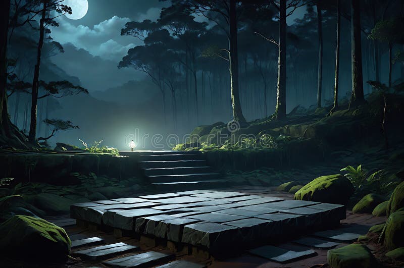 Stone Platform Illuminated by Moonlight, Setting the Stage for an ...