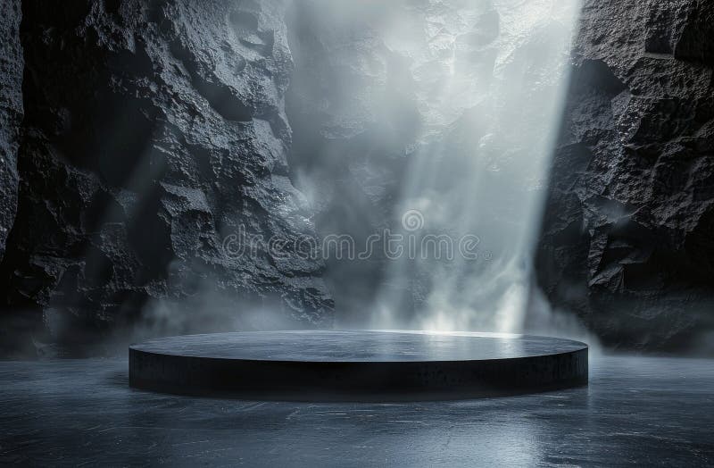 Stone Platform with Light Rays in a Dark Cave Stock Photo - Image of ...