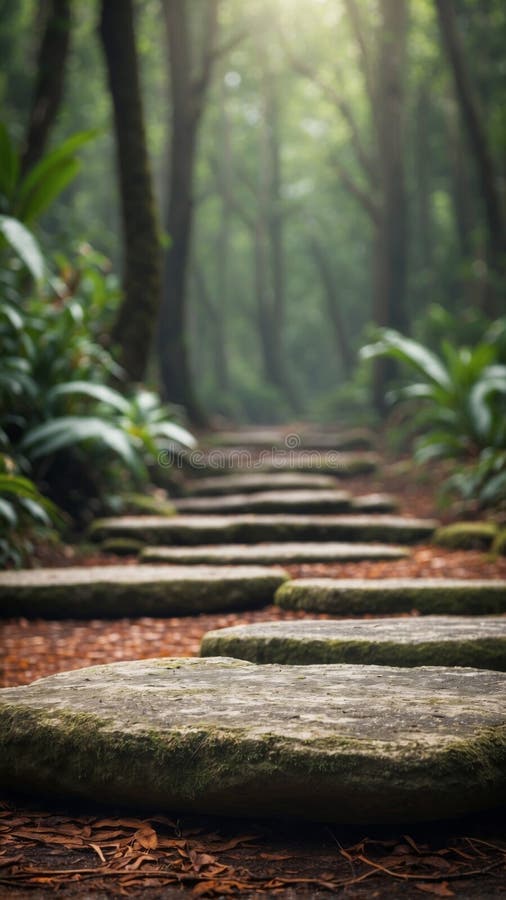 Stone Platform in a Lush Tropical Forest. Stock Photo - Image of glass ...