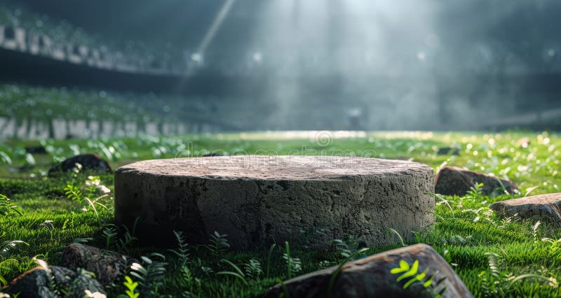 Stone Platform in Overgrown Stadium with Sunlight Rays Stock ...