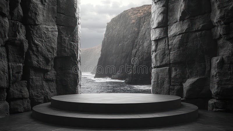 Dark Stone Podium with Ocean View Stock Photo - Image of dramatic ...