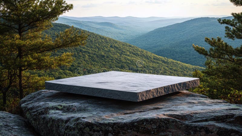 Stone Platform Overlooking Vast Green Mountain Landscape at Sunset ...