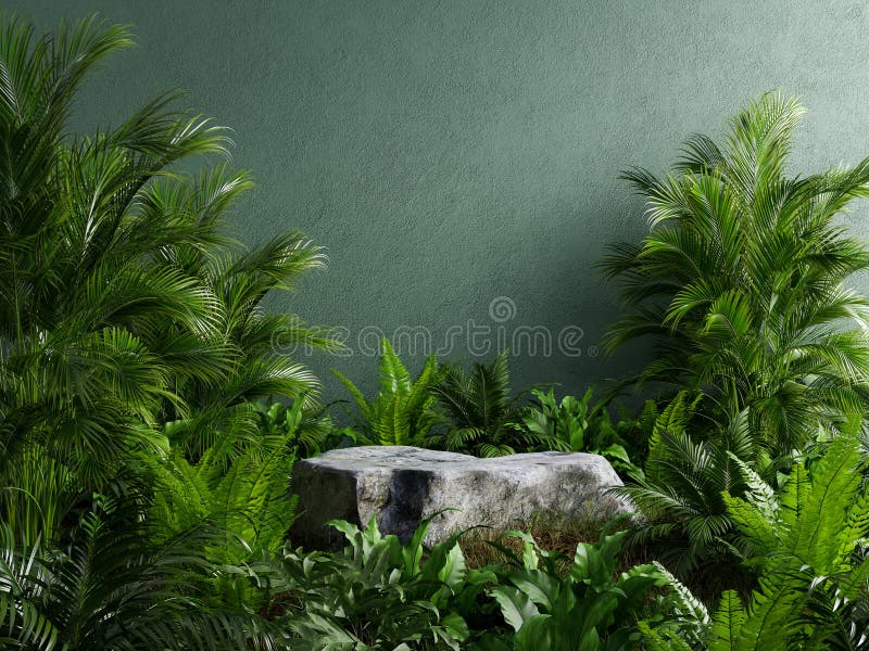 Stone Platform Pedestal in Tropical Forest for Product Presentation and ...