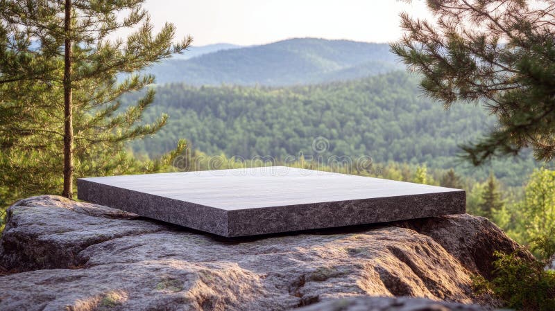 Stone Platform on Rocky Cliff Overlooking Lush Forested Mountains Stock ...