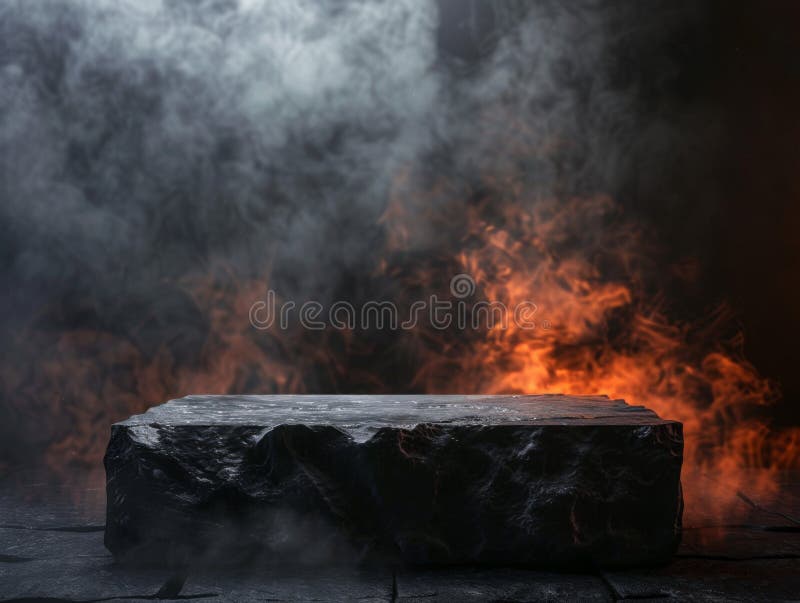 Stone Platform with Smoke and Flames Background Stock Illustration ...