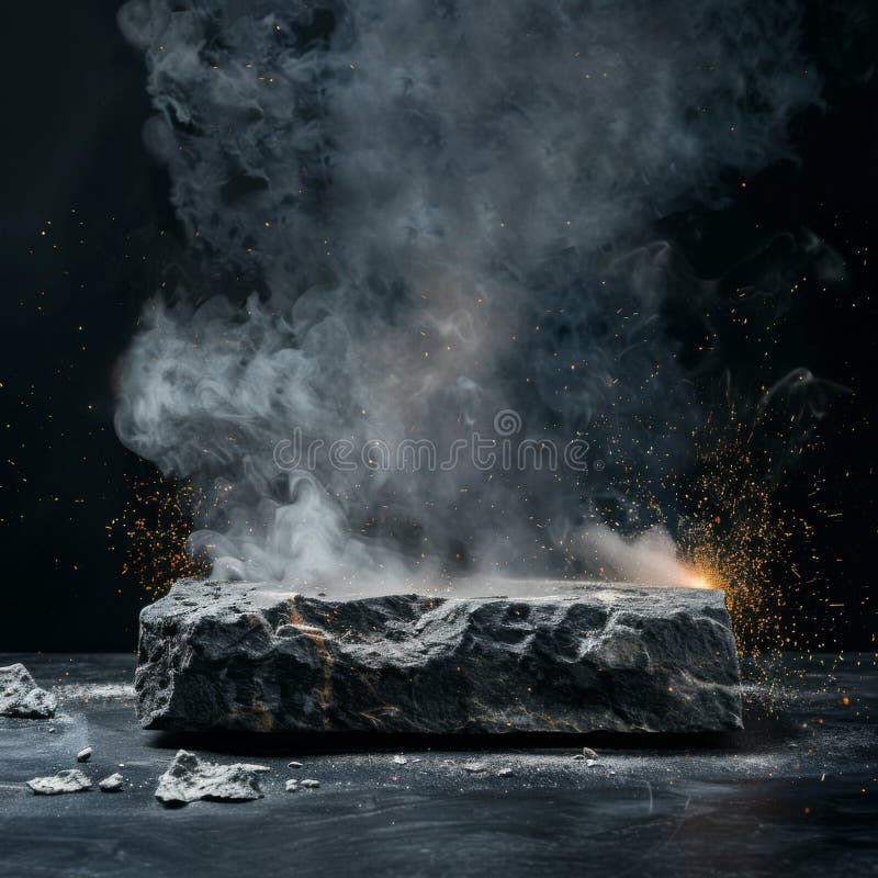 A Stone Platform with Smoke and Sparks Rising Stock Illustration ...