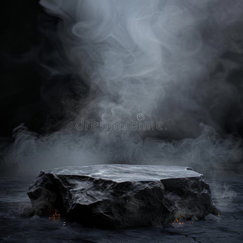A Stone Platform in a Smoky, Dark Environment Stock Illustration ...