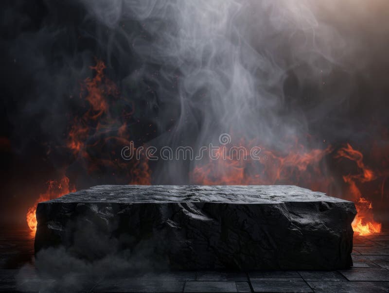 A Stone Platform Surrounded by Fire and Smoke Stock Illustration ...