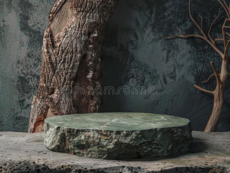Stone Platform with Tree Trunk and Branch Background Stock Illustration ...