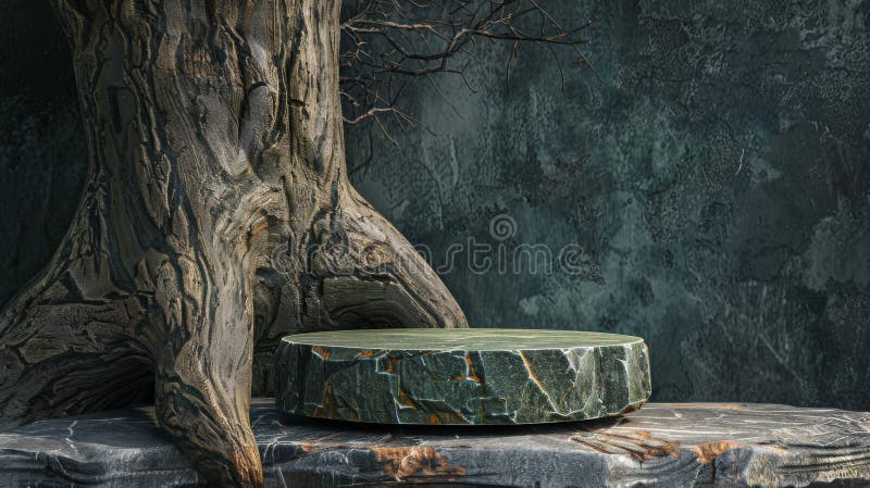 Stone Platform with Tree Trunk and Branch Stock Illustration ...