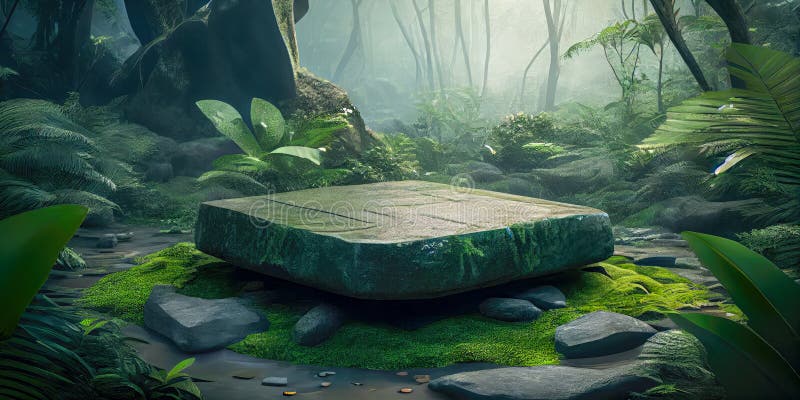 Stone Platform in Tropical Green Forest for Product Presentation Stock ...