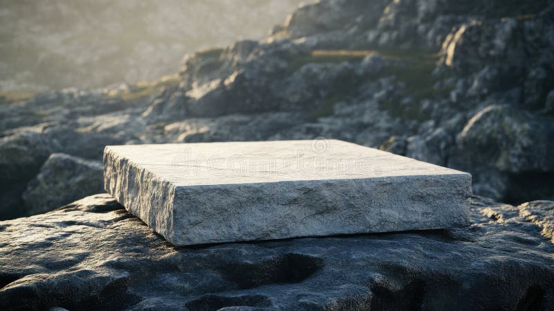 Stone Podium Amid Rocky Landscape, Contrasting Textures in Focus. Stone ...