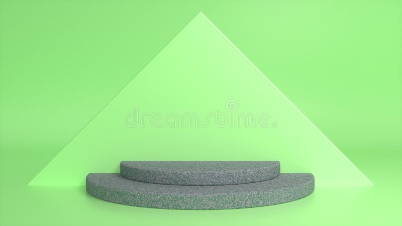 Stone Podium on Green Abstract Triangular Background. Blank Showcase Mockup with Empty Round ...