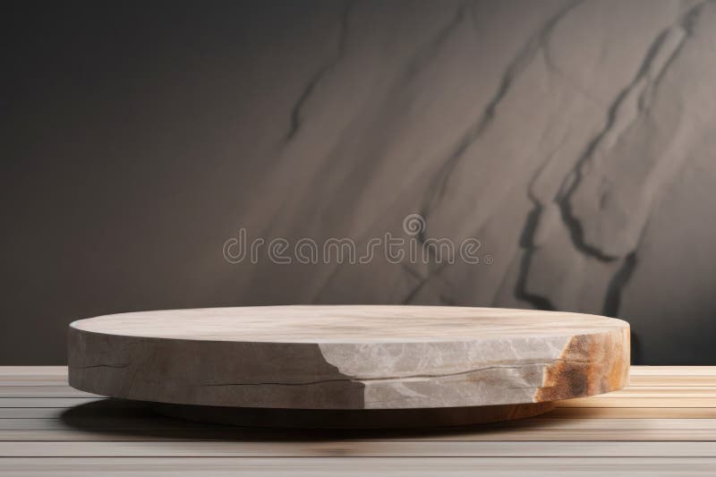 Stone Podium Platform on a Wooden Table, Created by Generative AI Stock ...