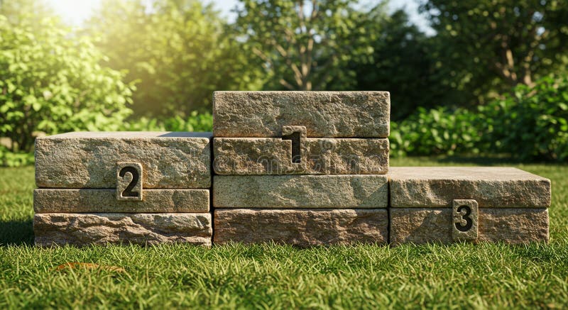 Stone Podium with Three Levels Set on Grass, Numbered 1, 2, and 3. the ...