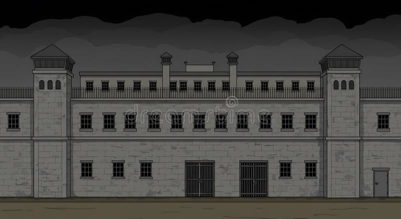 Stone Prison Building with a Foreboding Atmosphere. Features Tall ...