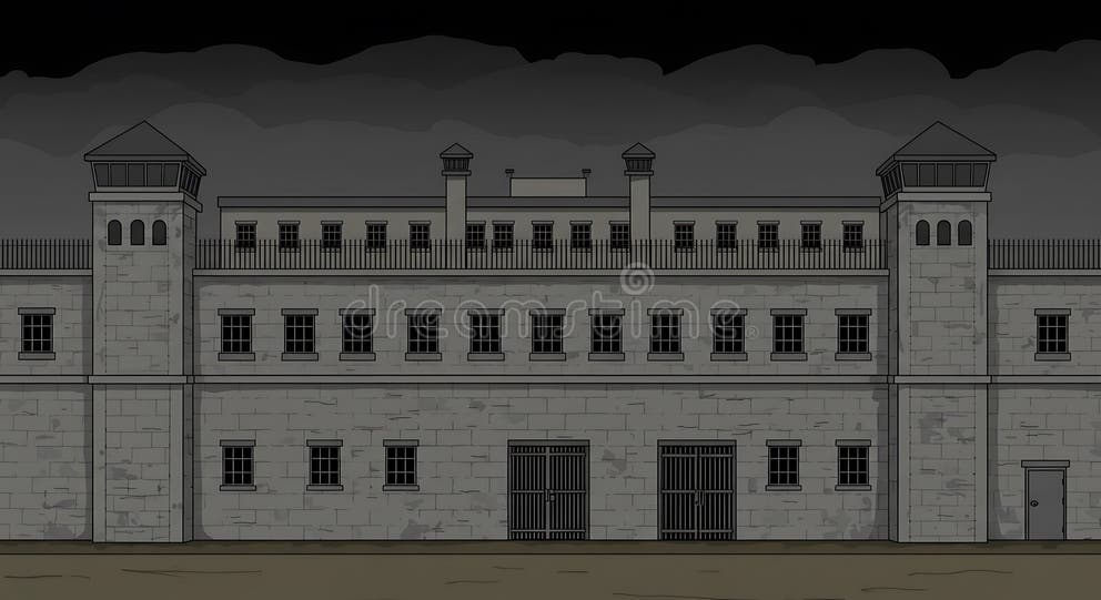 Stone Prison Building with a Foreboding Atmosphere. Features Tall ...