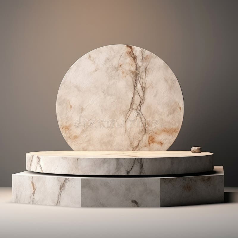 Stone Product Display Podium with Nature Leaves on Brown Background ...