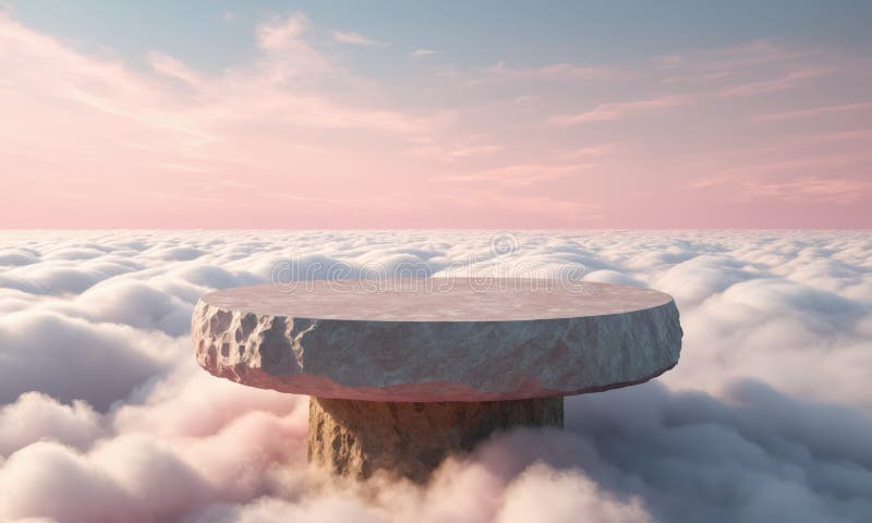 Stone Product Podium in Clouds, Pink Sky Stock Illustration ...