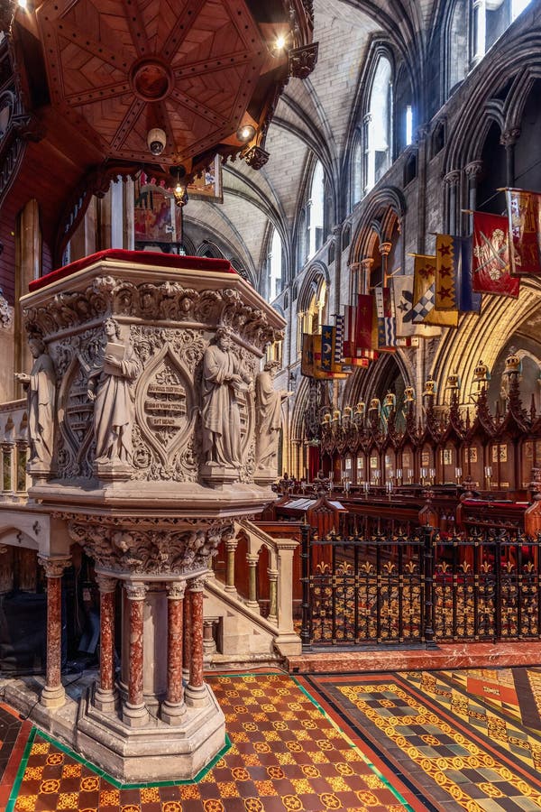 Stone Pulpit in St. Patrick Cathedral Dublin with Marble Columns Gothic ...