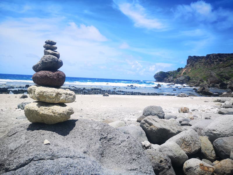 Stone Pyramid on the Beach Pacific Ocean Stock Image - Image of water ...