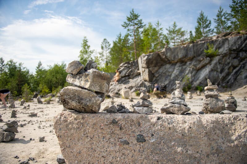 Stone Pyramid of Flat Stones of Different Sizes Near the Mountain ...