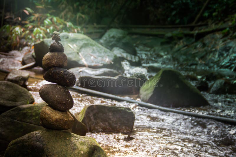 Stone Pyramid Forest River Balance Rocks Stock Image - Image of symbol ...