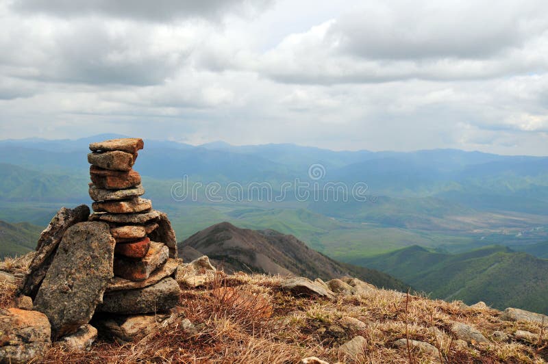 Stone Pyramid on the Top of Mountain Stock Photo - Image of panorama ...