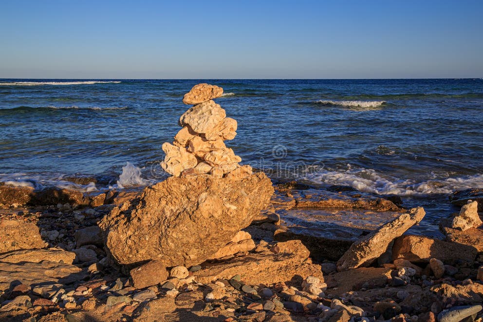 Stone Pyramids on the Beach of Egypt, Africa Stock Photo - Image of ...
