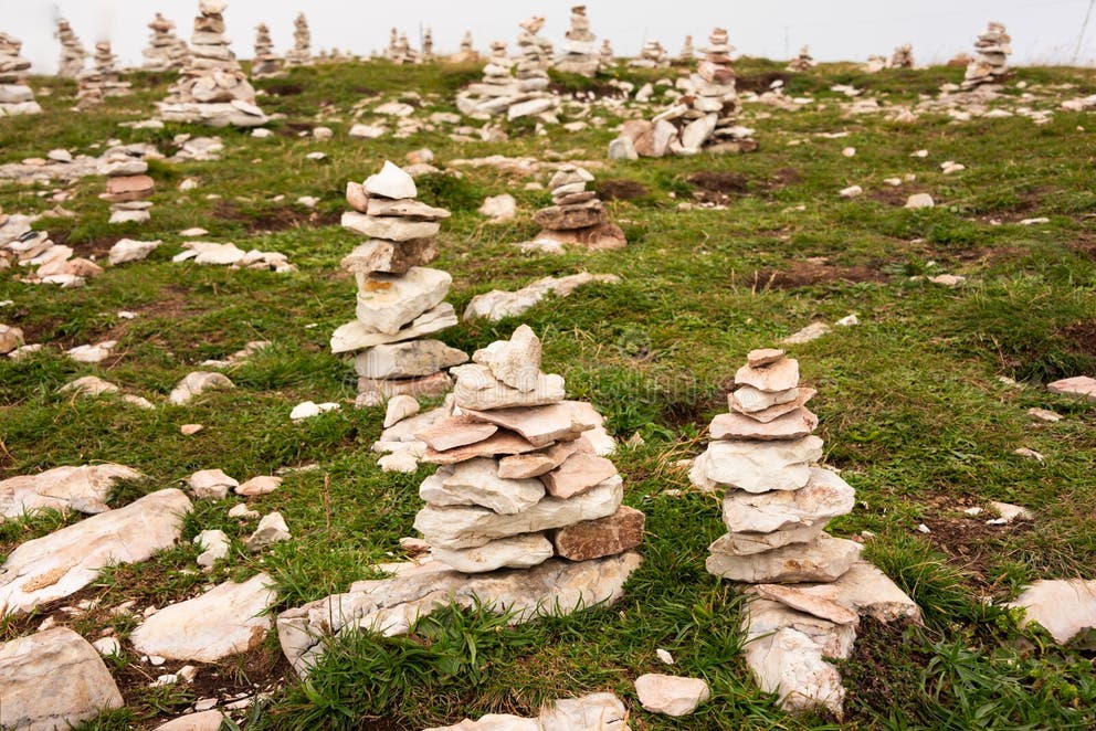 Stone Pyramids Built by Hikers in Mountain Stock Image - Image of ...