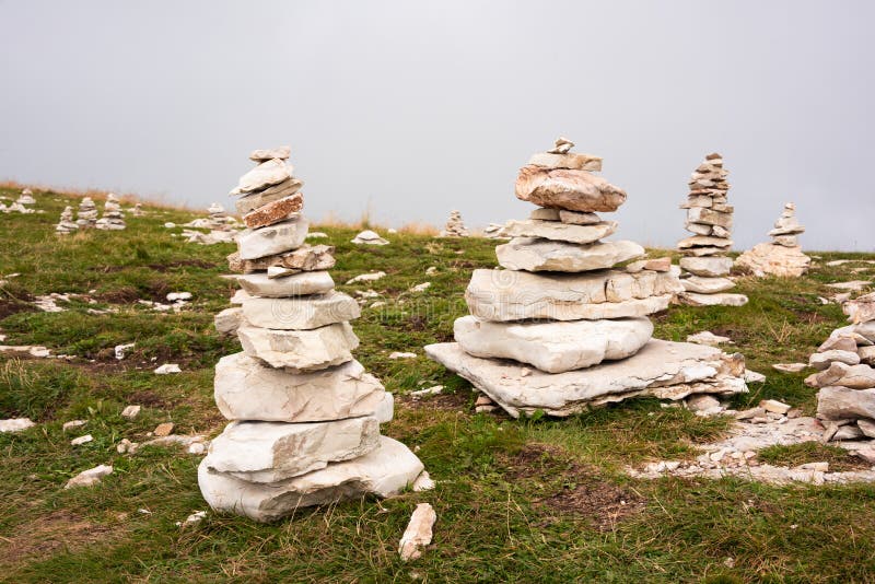 Stone Pyramids Built by Hikers in Mountain Stock Photo - Image of stack ...