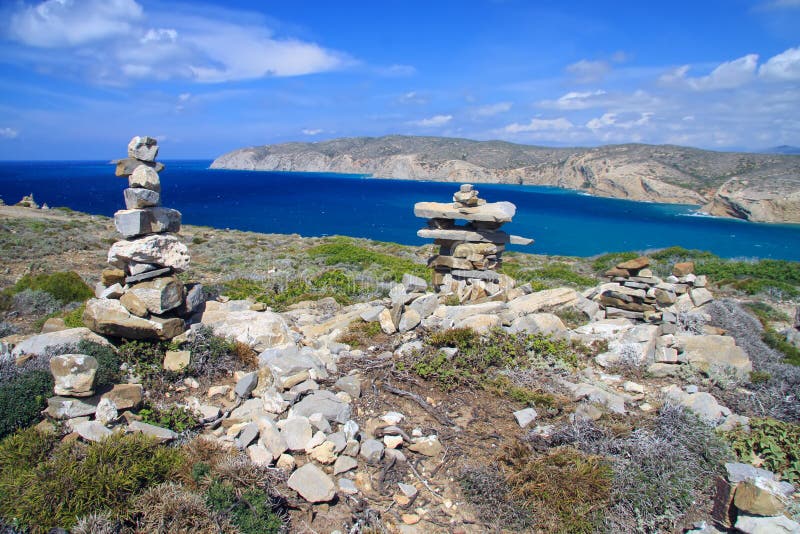 Stone Pyramids on a Hill. Greece Stock Photo - Image of shore, blue ...