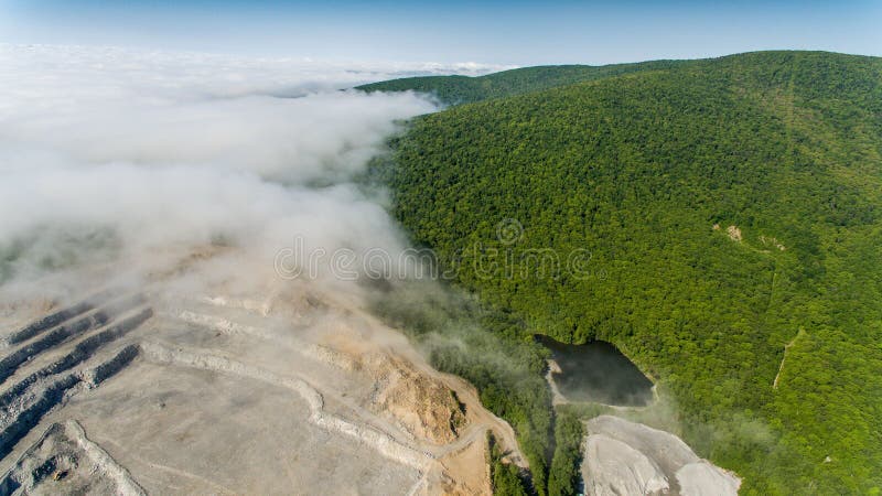 Stone Quarry. Aerial View Over The Building Materials Processing ...