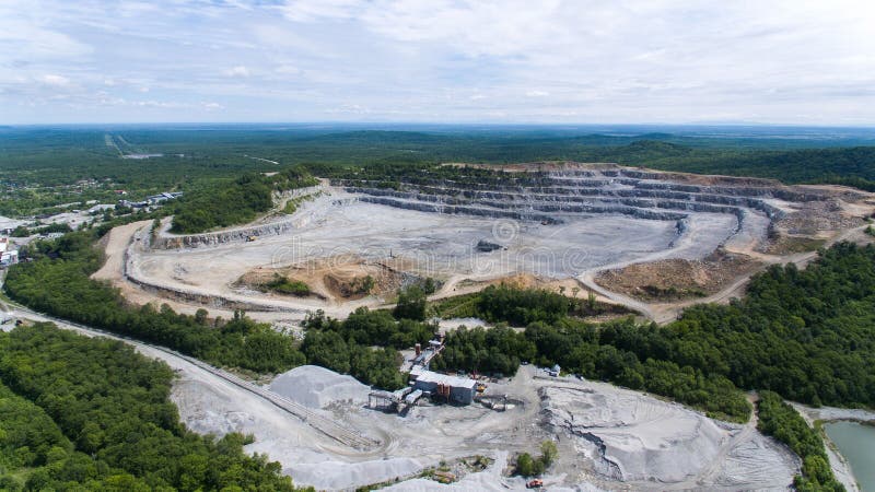 Stone Quarry. Aerial View Over the Building Materials Processing ...
