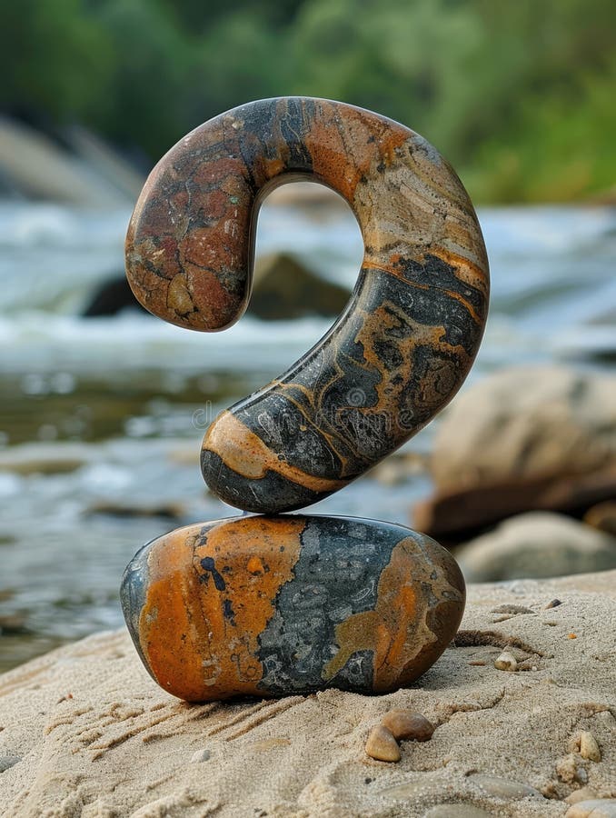 Stone Question Mark Balancing on a Riverbank in Natural Setting. Stock ...