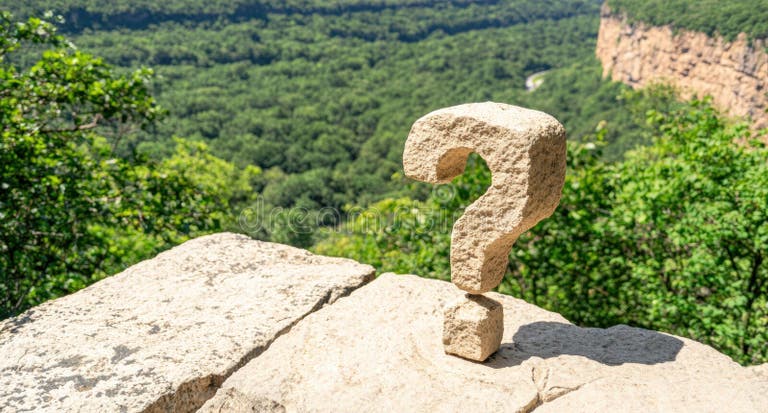 Stone Question Mark Perched on a Rock Ledge. Stock Illustration - Illustration of view, daytime ...