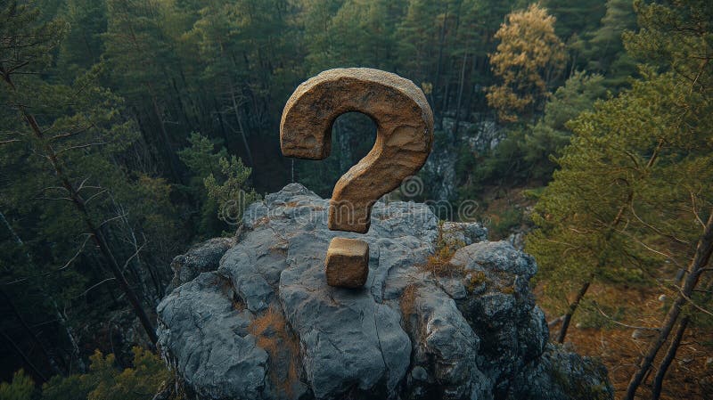Stone Question Mark on a Rocky Outcrop Overlooking a Forest Stock Image ...