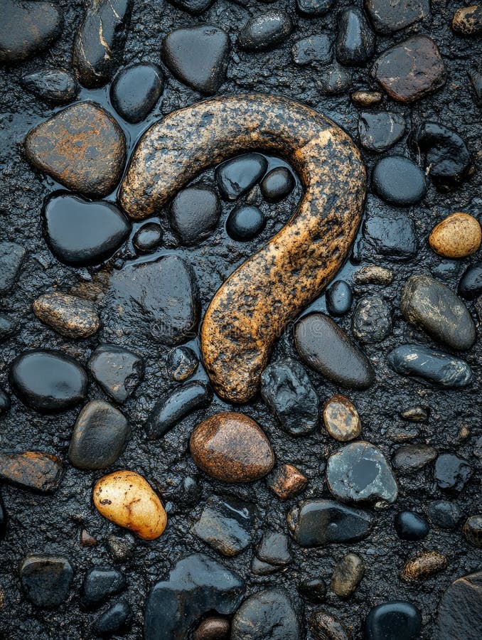 Stone Question Mark among Wet Rocks Stock Image - Image of mystery ...