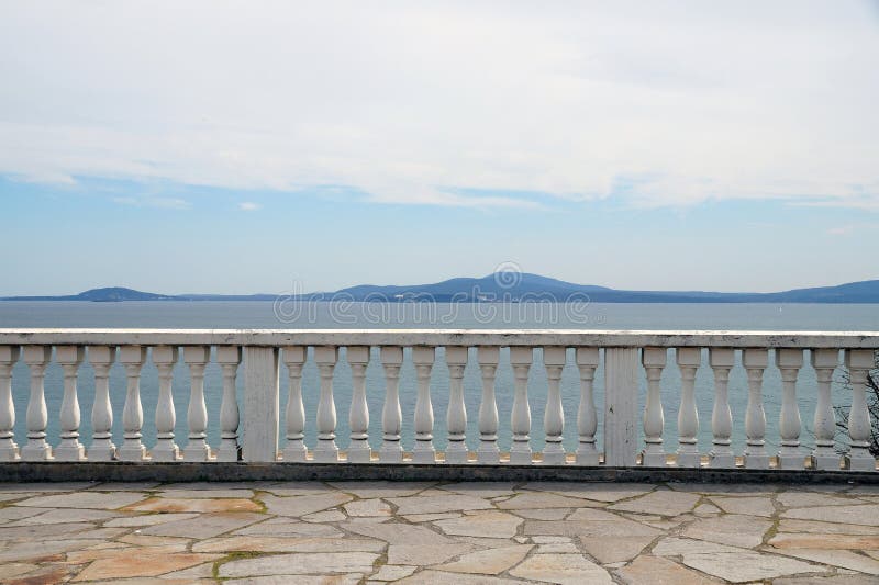 Stone Railings of the Open Terrace Overlooking the Seascape Stock Image ...